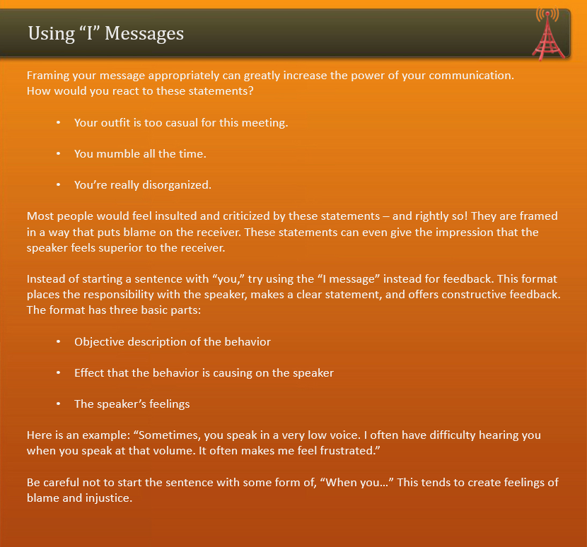 Using “I” Messages - FreshSkills